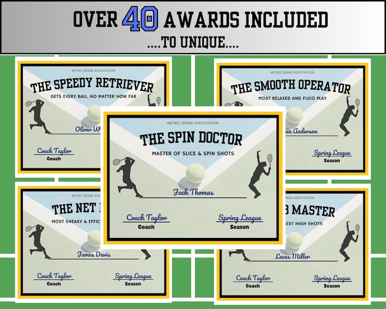 Editable Boys Tennis Awards Certificate End of Tennis Season Team Party ...