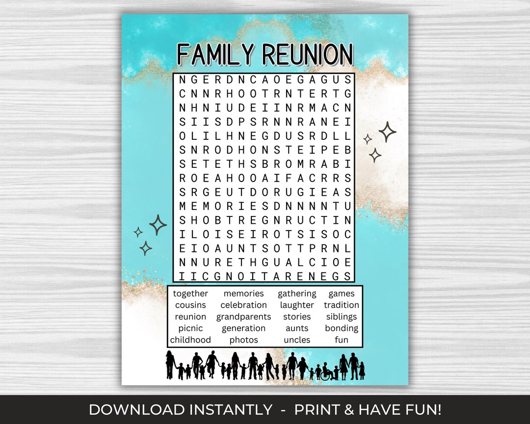 Family Reunion Word Search Summer Word Search Games, Word Search for ...