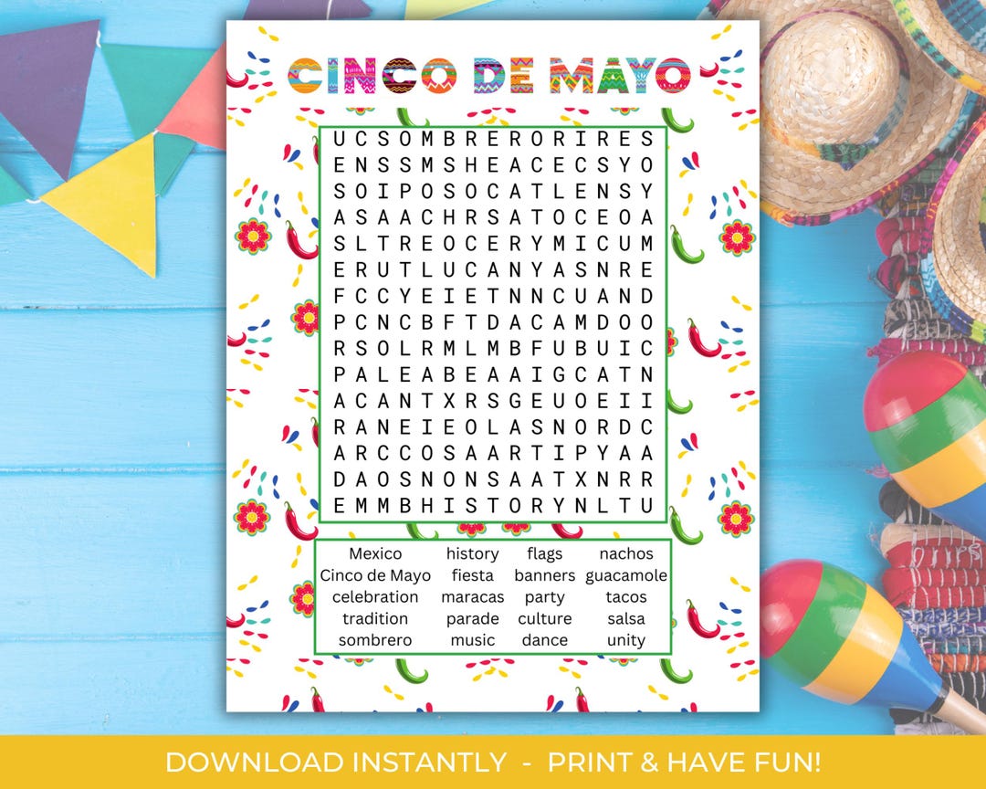 Cinco De Mayo Word Search, May Word Search Games, Word Search for ...