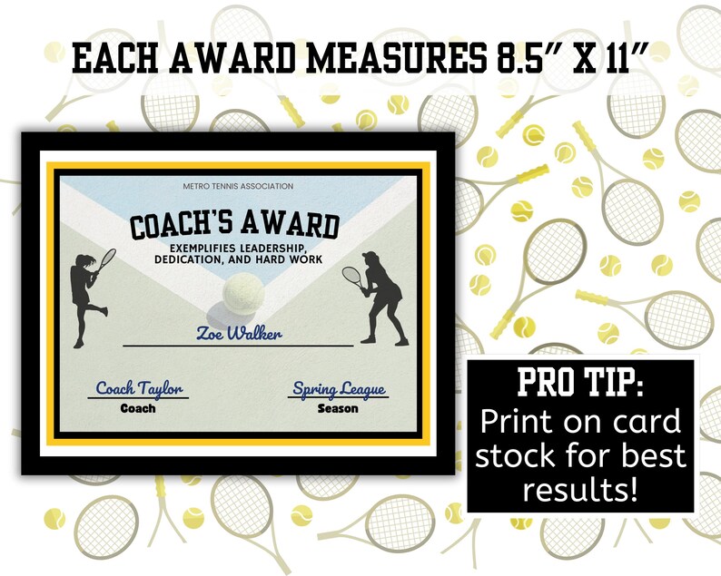 Editable Girls Tennis Awards Certificate End of Tennis Season Team ...