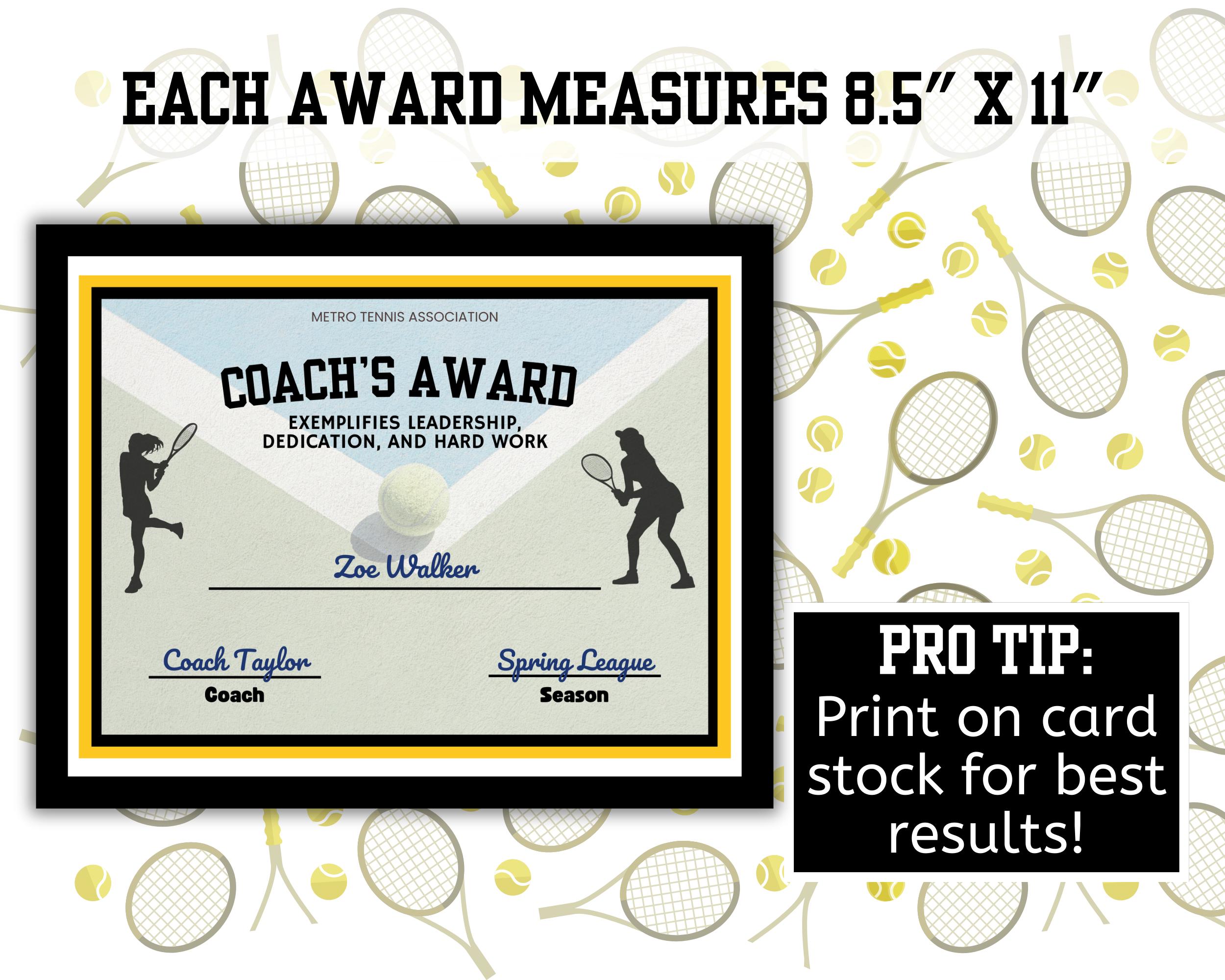Editable Girls Tennis Awards Certificate End of Tennis Season Team ...