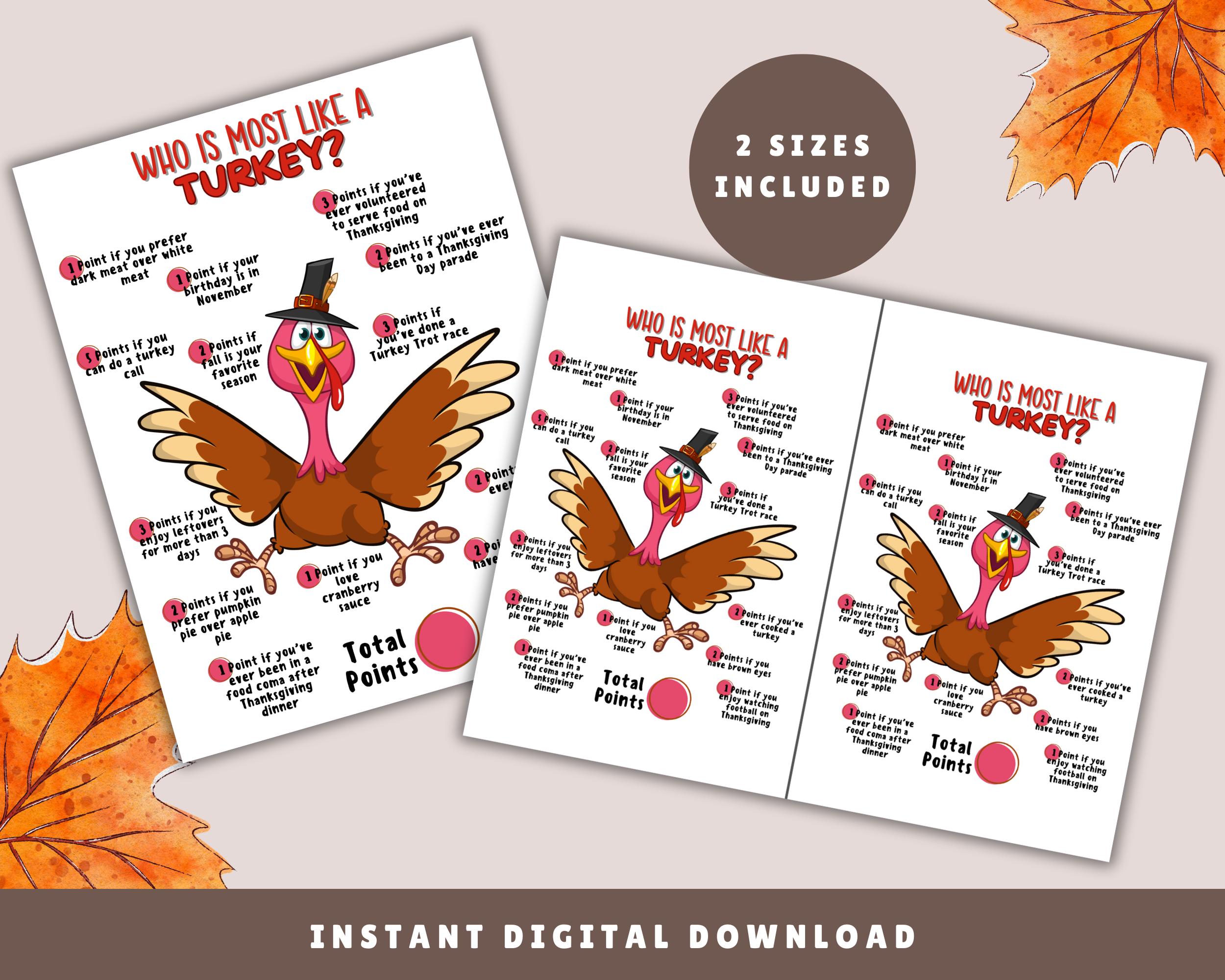 Thanksgiving Party Game, Turkey Day Activity, Family Thanksgiving ...