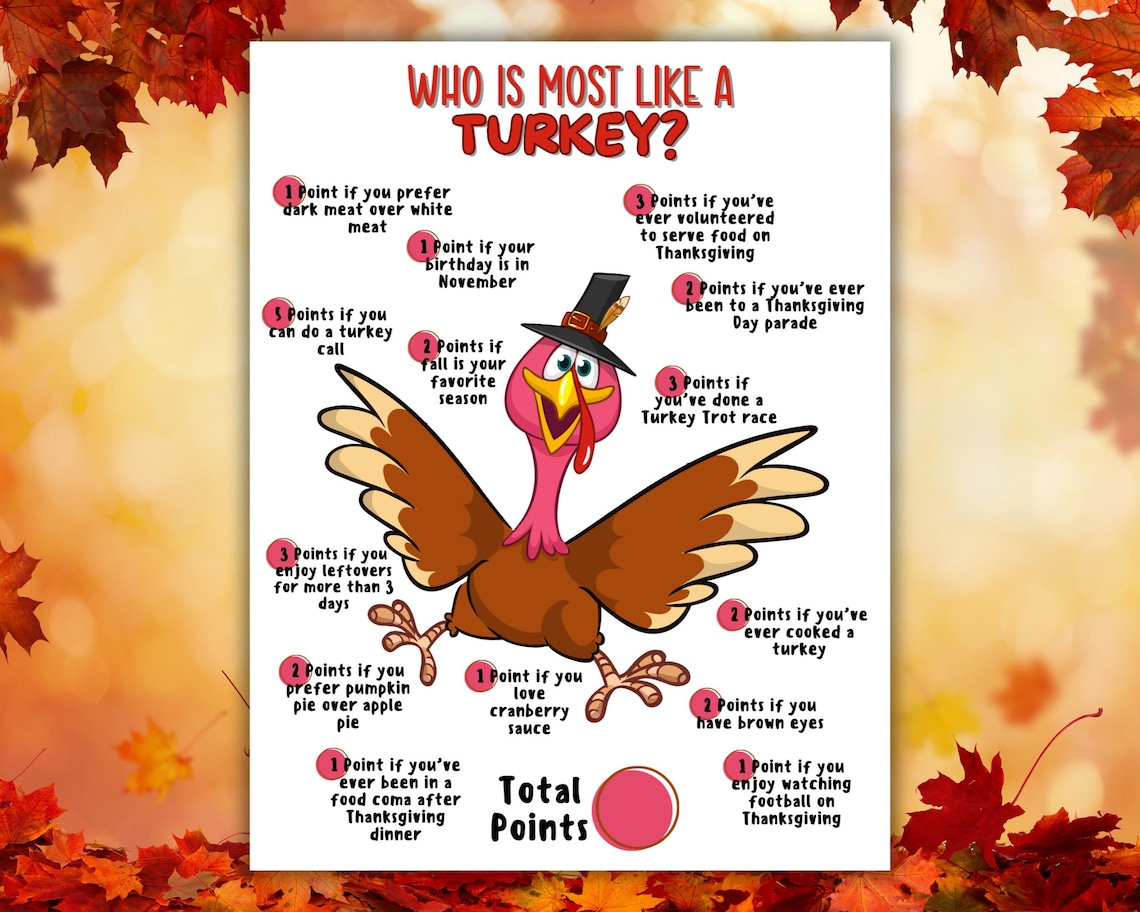 Thanksgiving Party Game, Turkey Day Activity, Family Thanksgiving ...