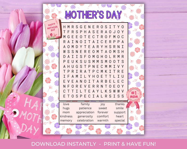 Mother's Day Word Search, May Word Search Games, Word Search for ...