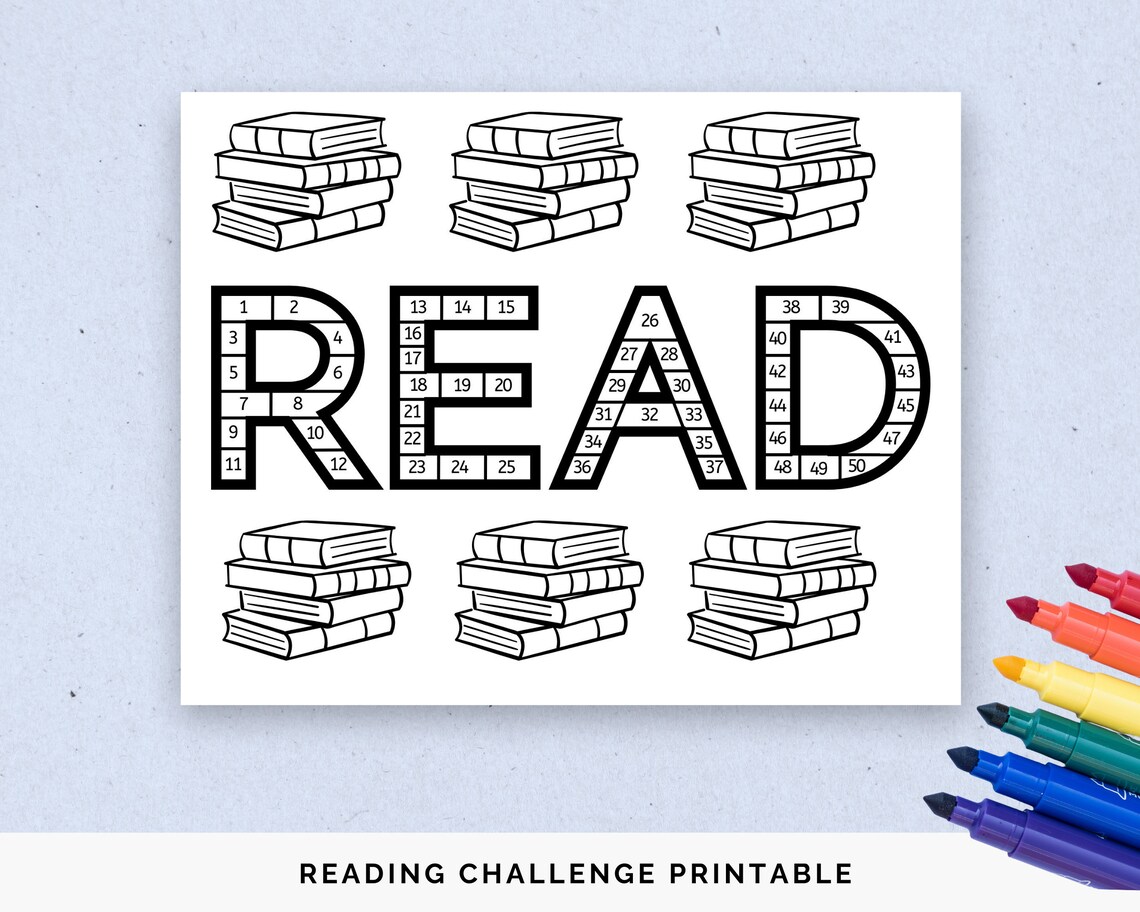 Book Challenge Tracker, Reading Challenge Printable, 25/50/100 Book ...
