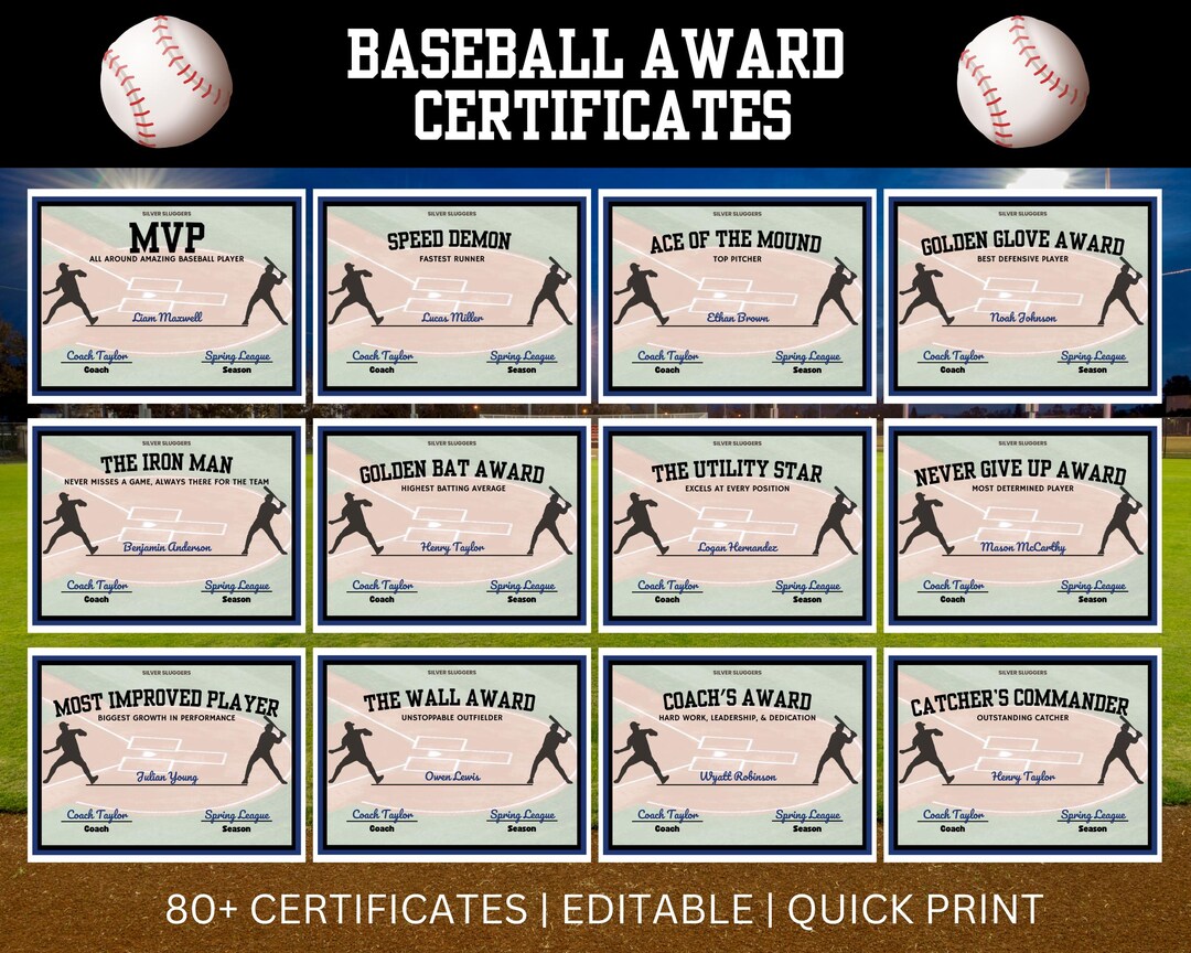 Editable Baseball Awards Certificate End of Baseball Season Team Party ...