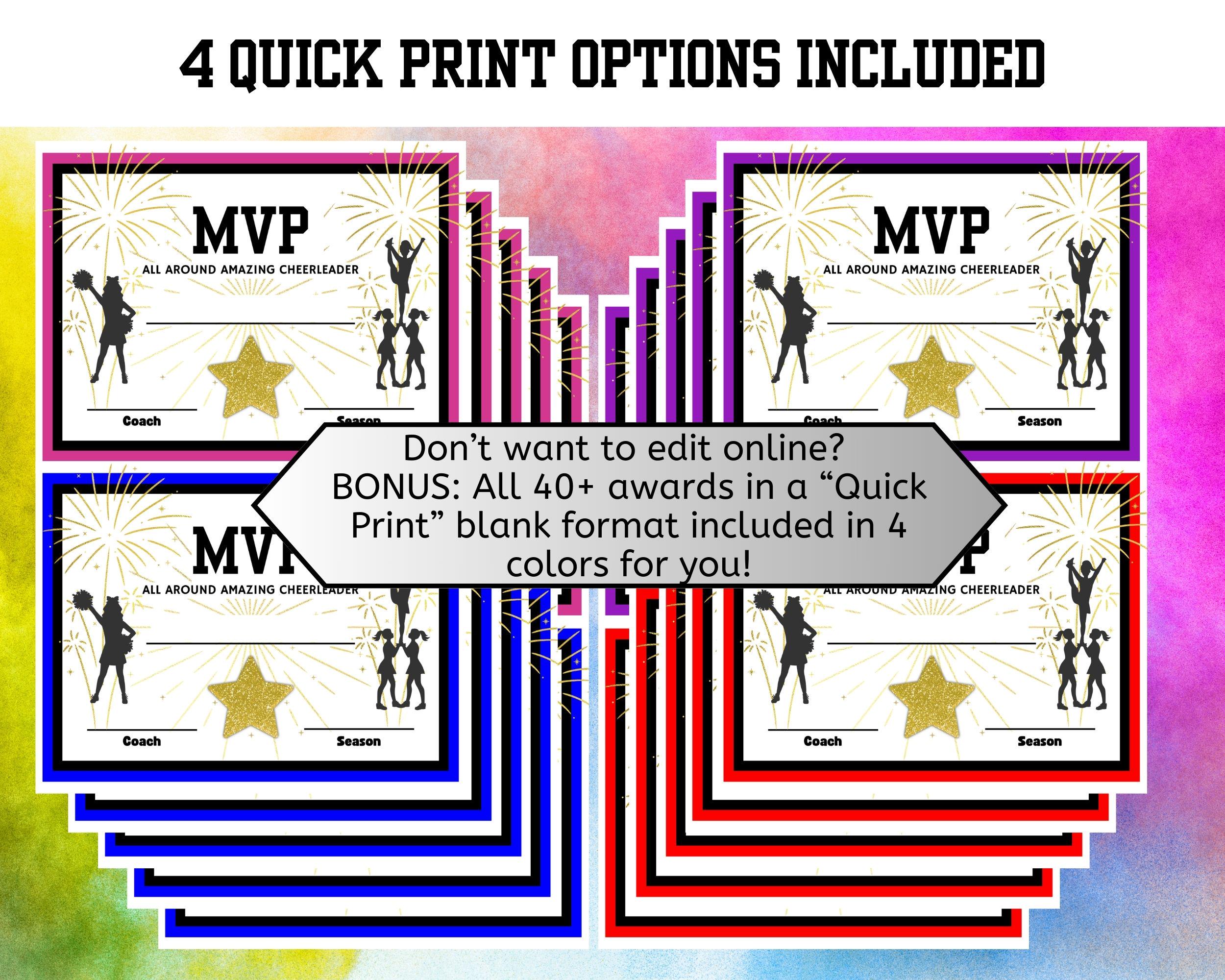 Editable Cheer Awards Certificate End of Cheer Season Team Party Gifts ...