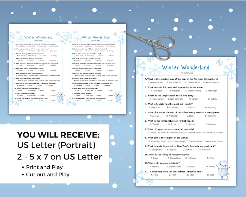 Winter Trivia Game - Printable Winter Wonderland Trivia, Holiday Quiz ...