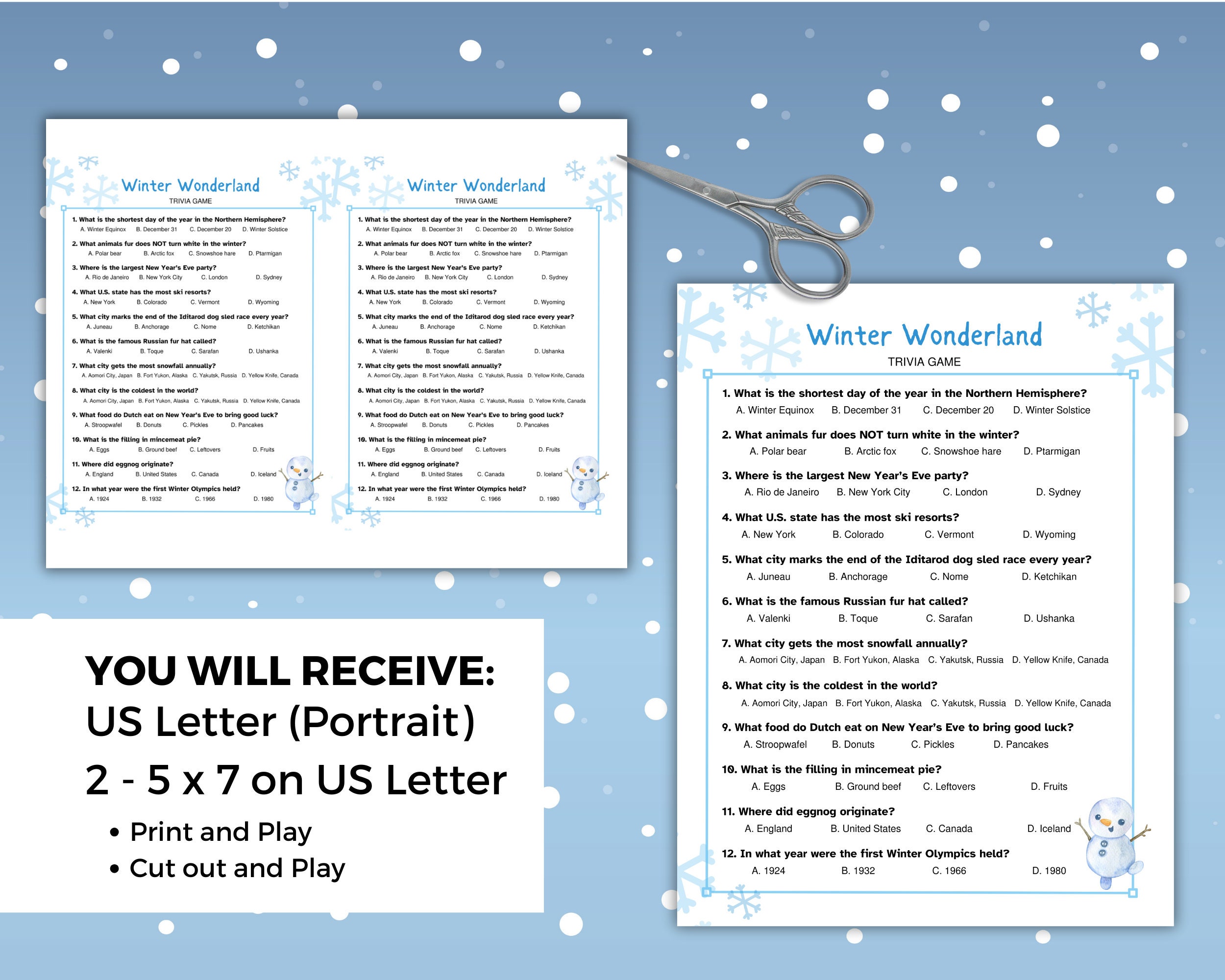 Winter Trivia Game - Printable Winter Wonderland Trivia, Holiday Quiz ...