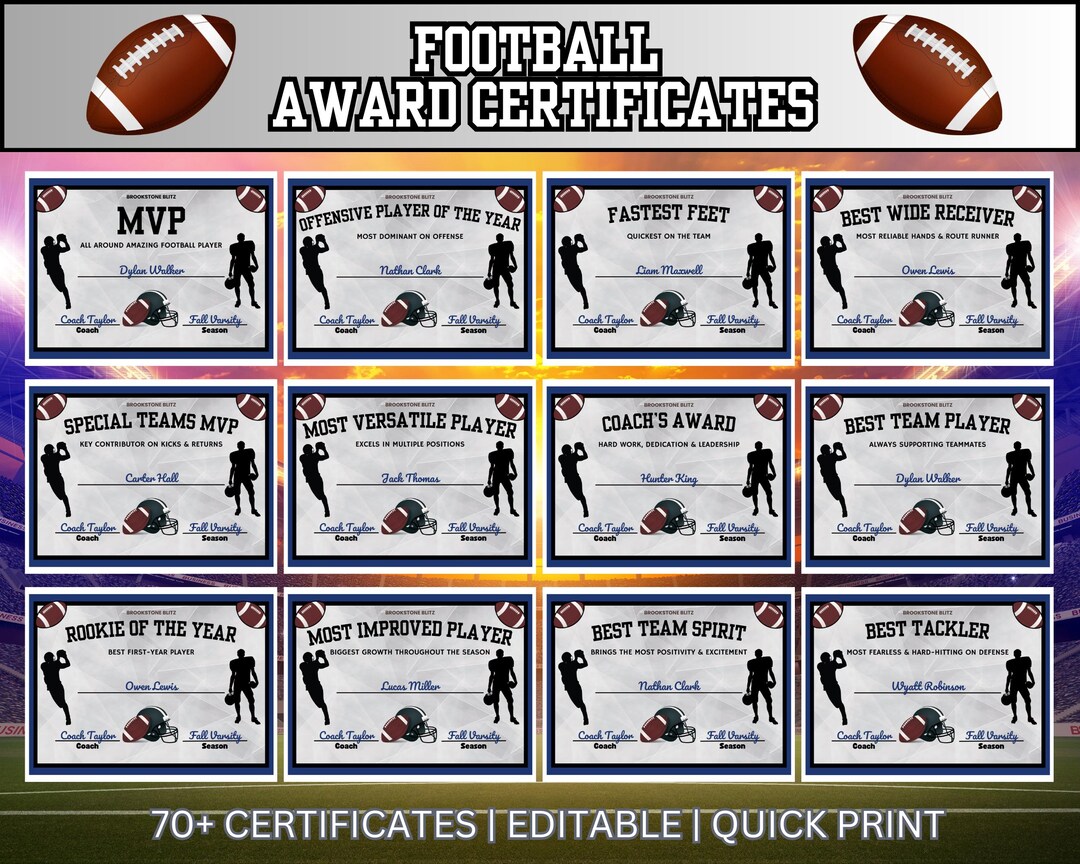 Editable Football Awards Certificate End of Football Season Team Party ...