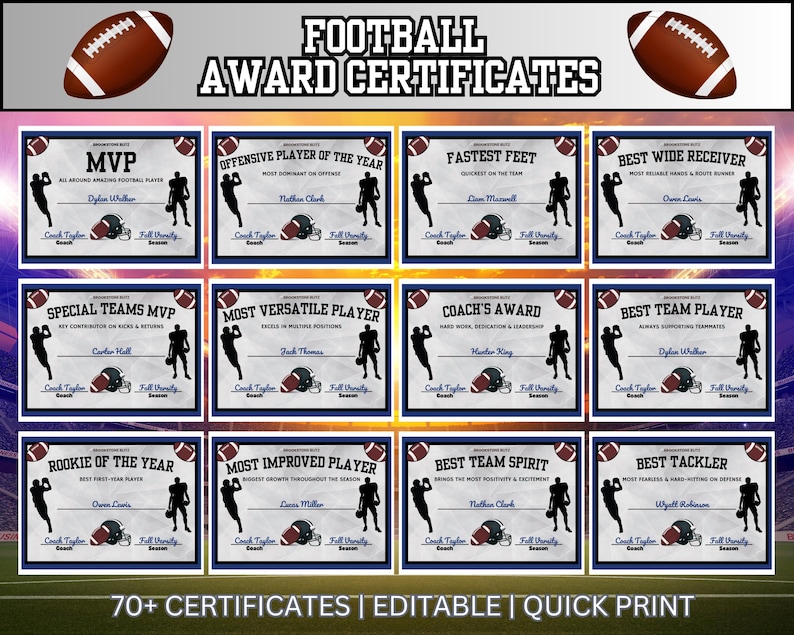 Editable Football Awards Certificate End of Football Season Team Party ...