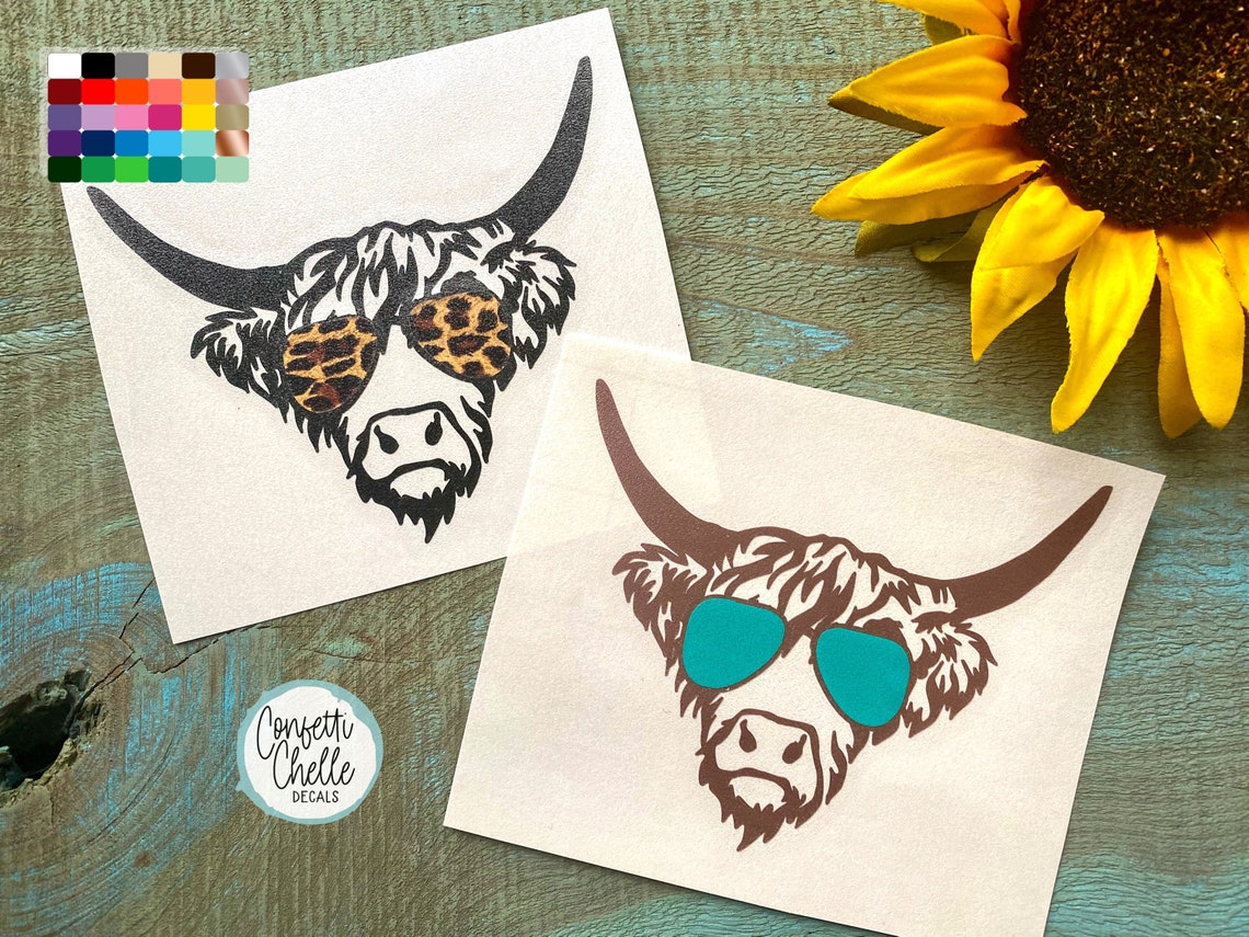 Highland Cow With Sunglasses Decal Sticker Tumbler Decal | Etsy