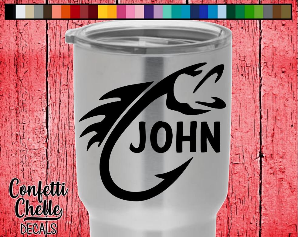 Fish Hook with Name Decal Sticker Fishing Decal Yeti Decal | Etsy