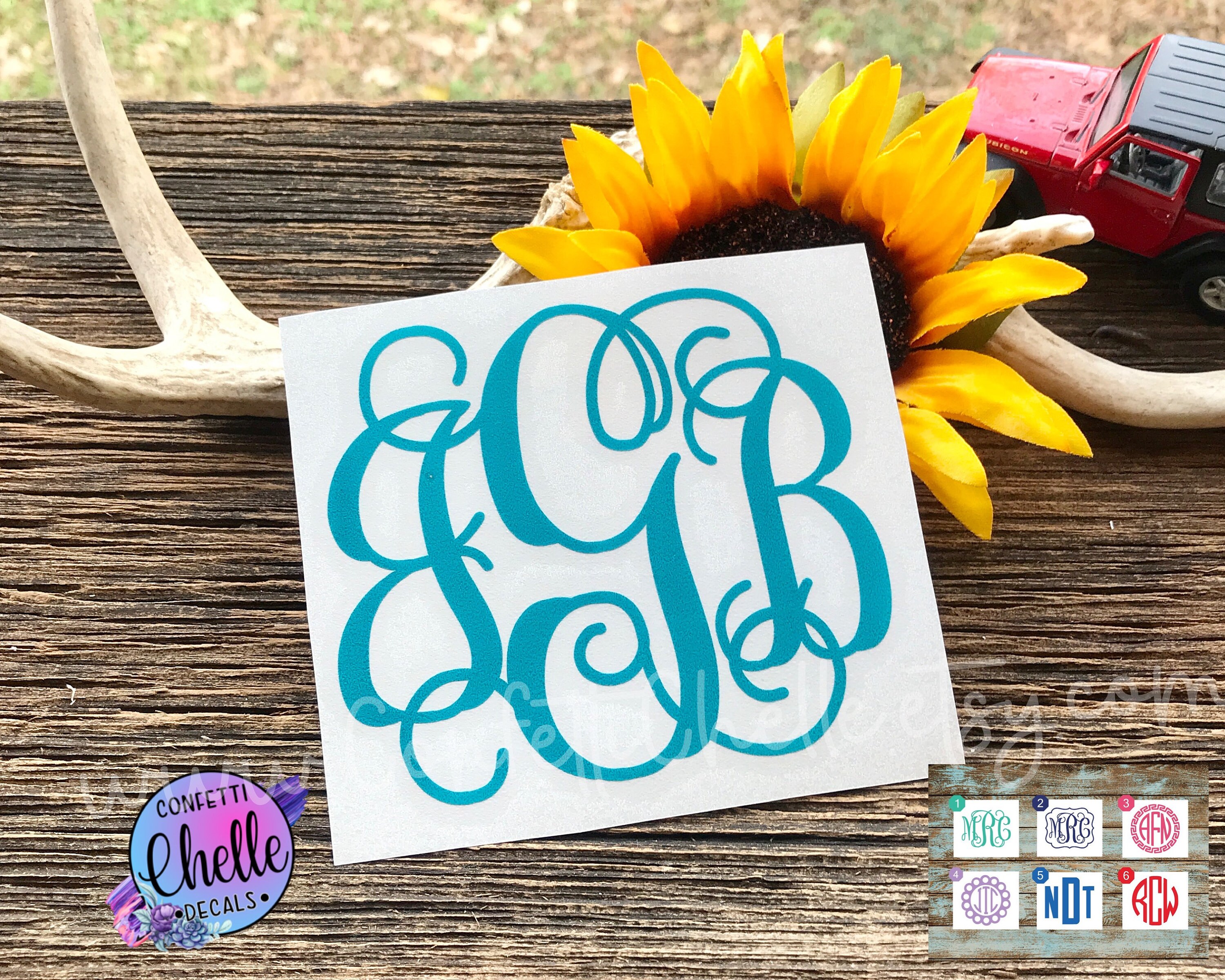 Monogram Sticker Monogram Decal Circle Monogram Script | Etsy