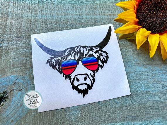 Highland Cow With Sunglasses Decal Sticker Tumbler Decal | Etsy