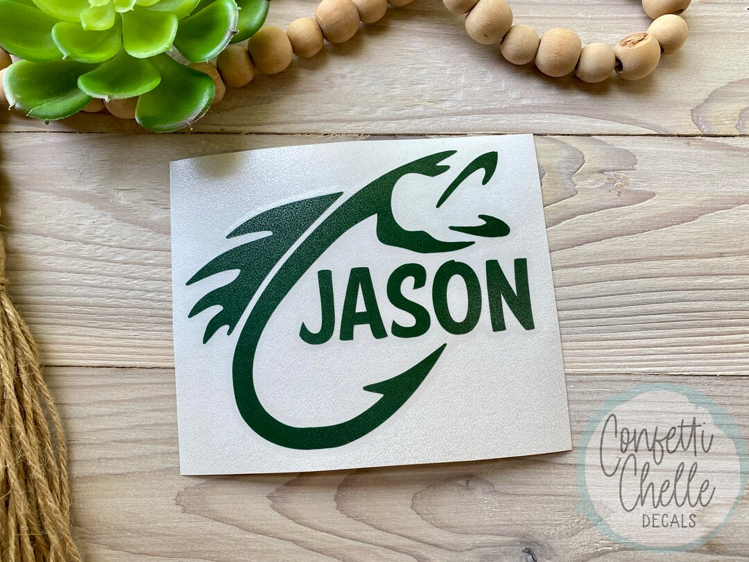Fish Hook With Name Decal Sticker | Fishing Decal | Truck Decal ...