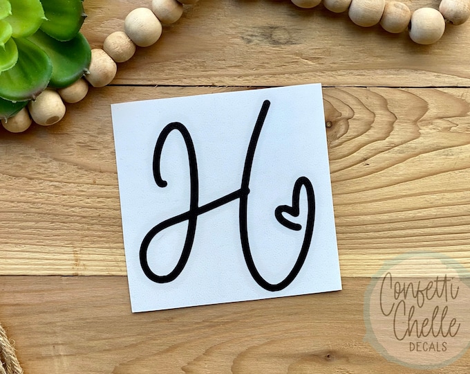 Decal CUTE Single Initial Decal Initial With Heart Loop Accent Decal ...