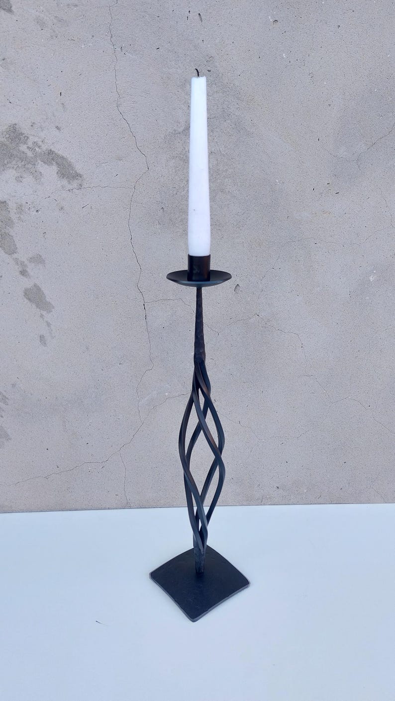 Hand-forged Twisted Metal Taper Candle Holder, Black Wrought Iron ...