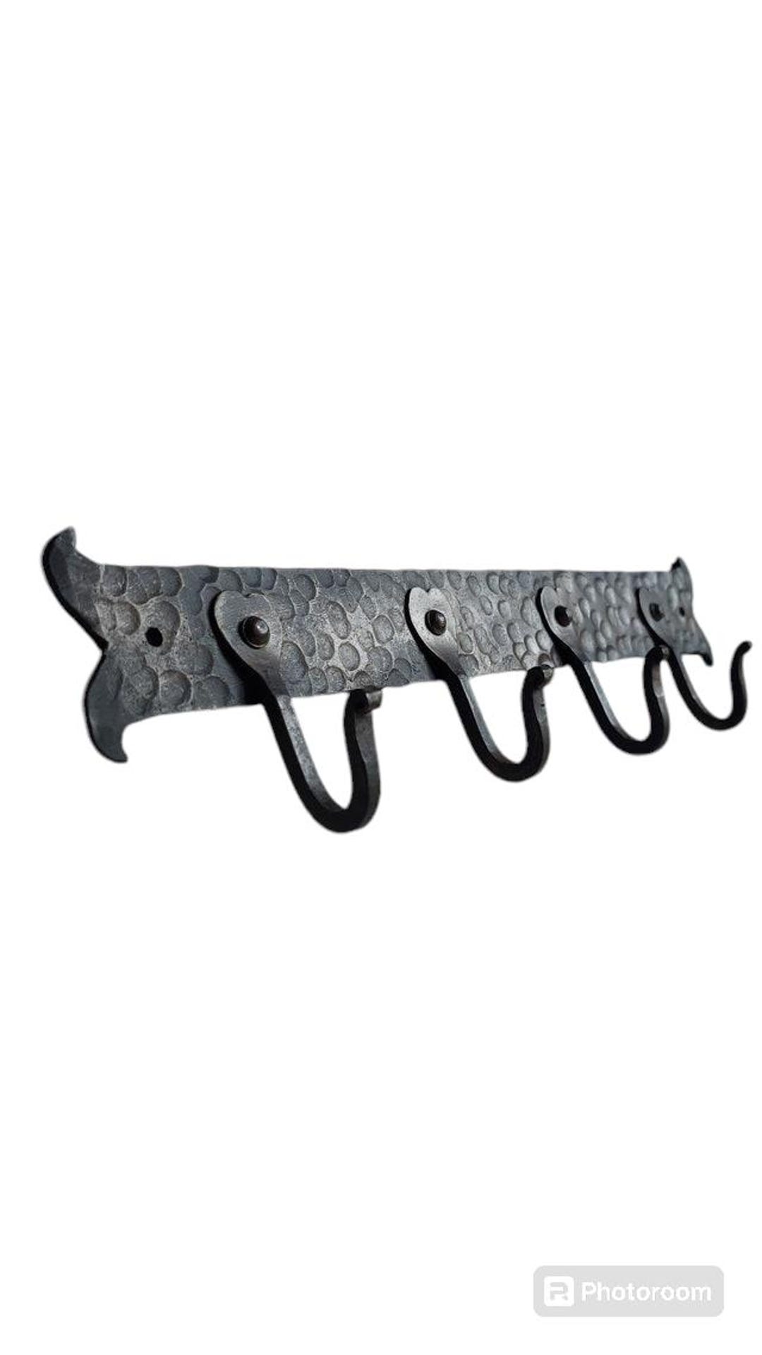 Hand-forged Iron Hook Rack 5 Hooks 34 Cm 13.39 In Long Rustic Wall ...