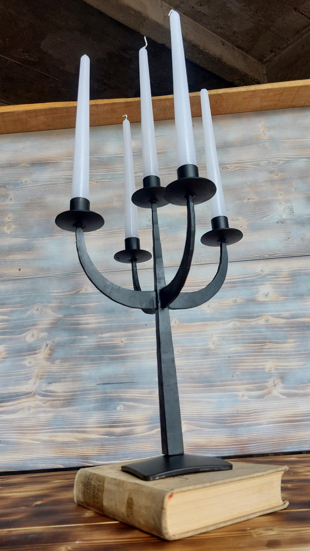 Hand-forged Iron Candelabrum for 5 Candles Rustic Metal Candle Holder ...