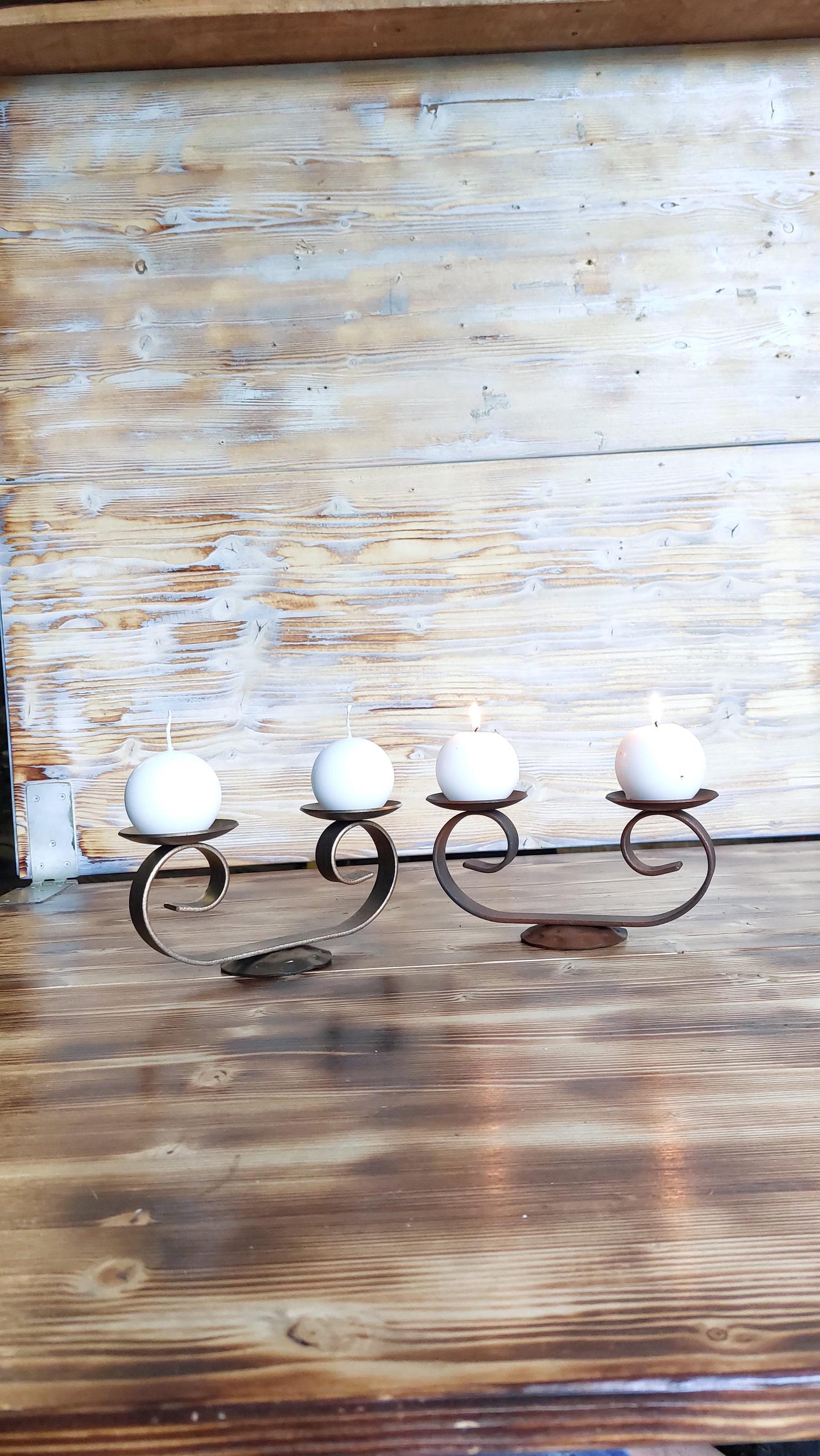 Hand-forged Scroll Candle Holders for Ball Candles | Rustic Metal ...