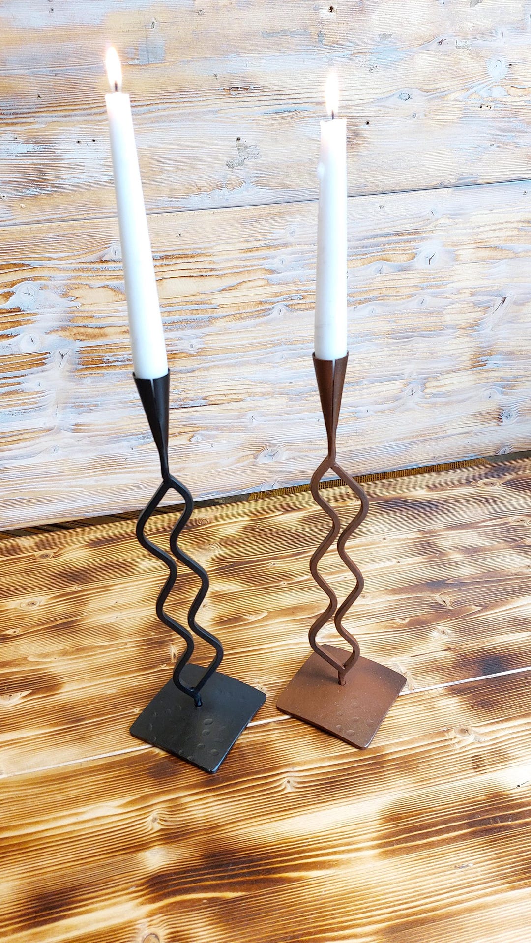 Hand-forged Metal Taper Candle Holders With Wavy Design – Black and ...