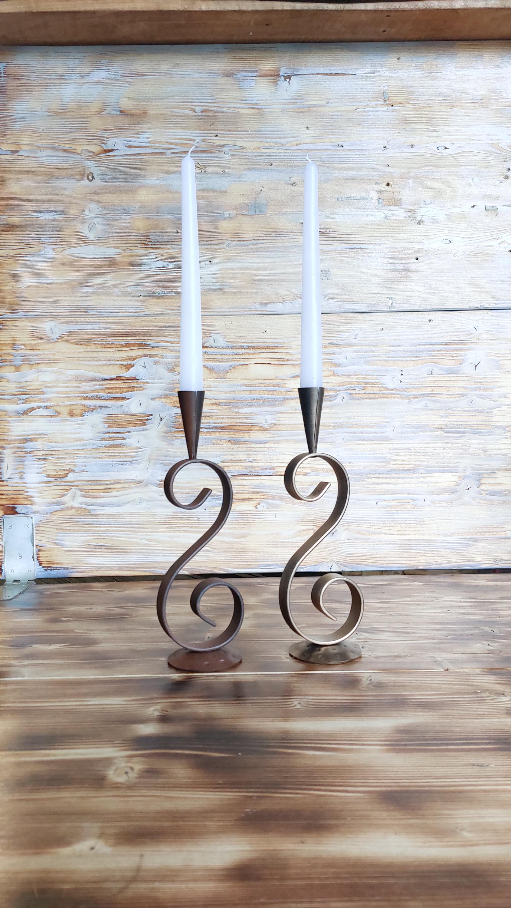 Hand-forged Scroll Candle Holders for Taper Candles Rustic Metal Design ...