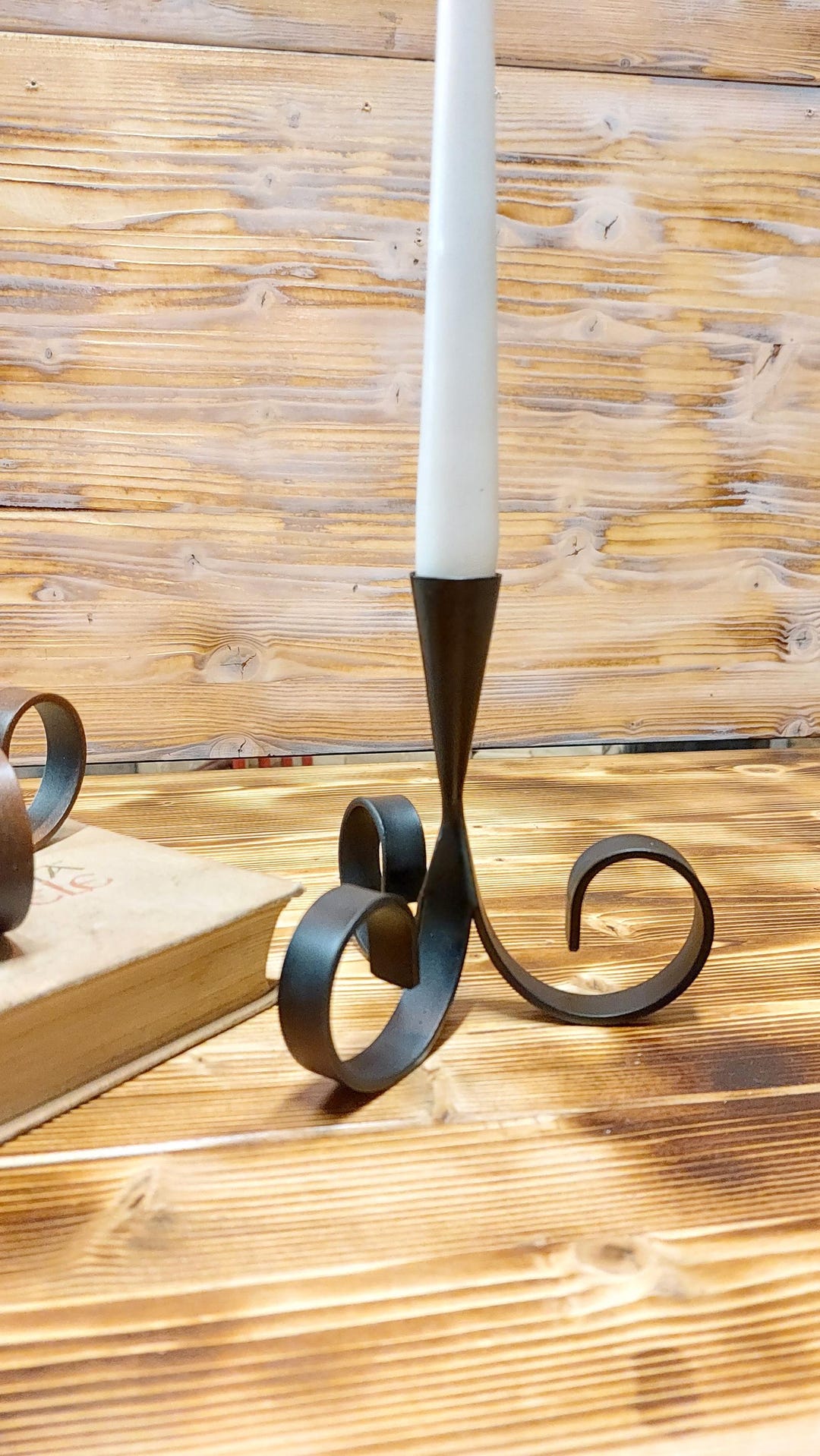 Hand-forged Rustic Taper Candle Holder, Wrought Iron Scroll Design ...