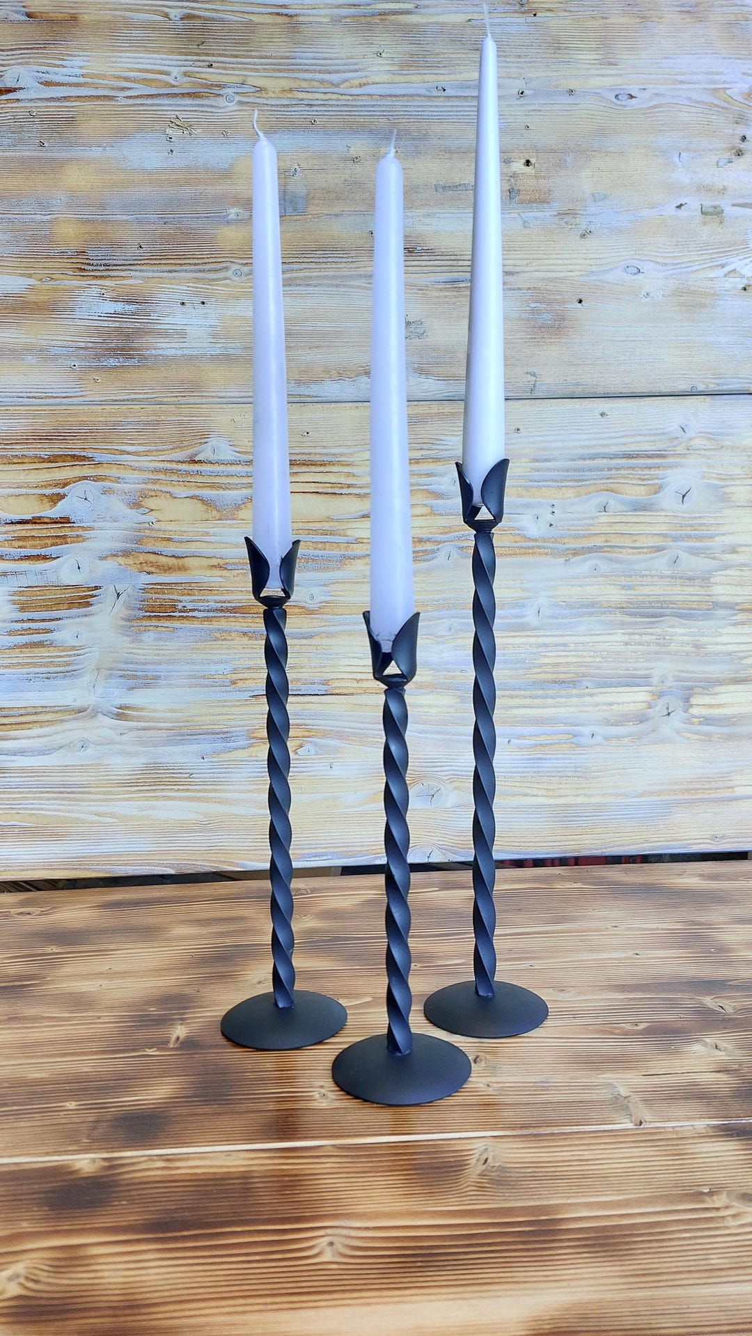 Hand-forged Spiral Candle Holder Set, 3 Pieces – Elegant Rustic Decor ...