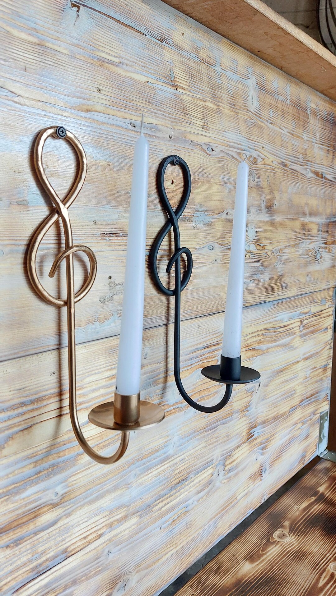 Rustic Vintage Wall Candle Holder – Hand-forged Treble Clef Sconce ...
