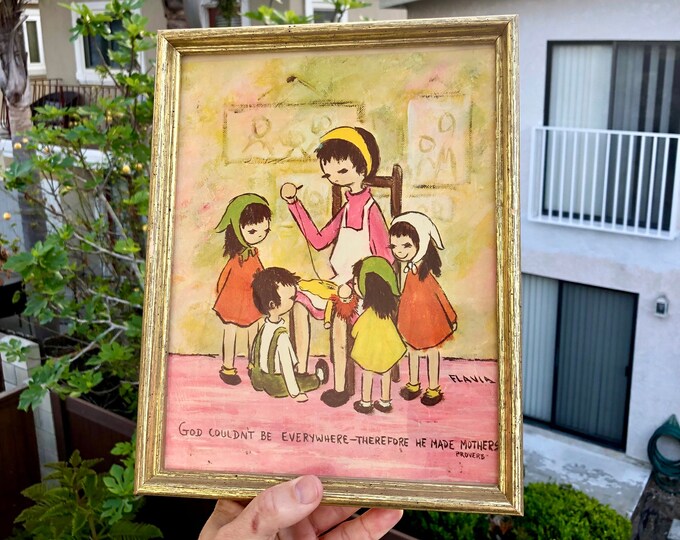Vintage Framed 1960s Mother and Children Colorful Flavia Print - Etsy