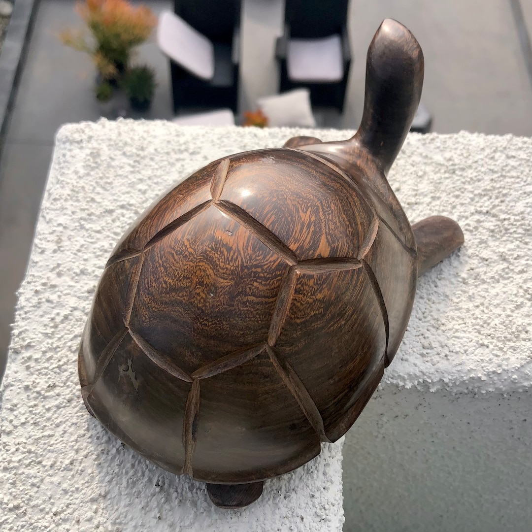 Vintage Heavy Hand Carved Ironwood Box Turtle Tortoise Sculpture 7 ...