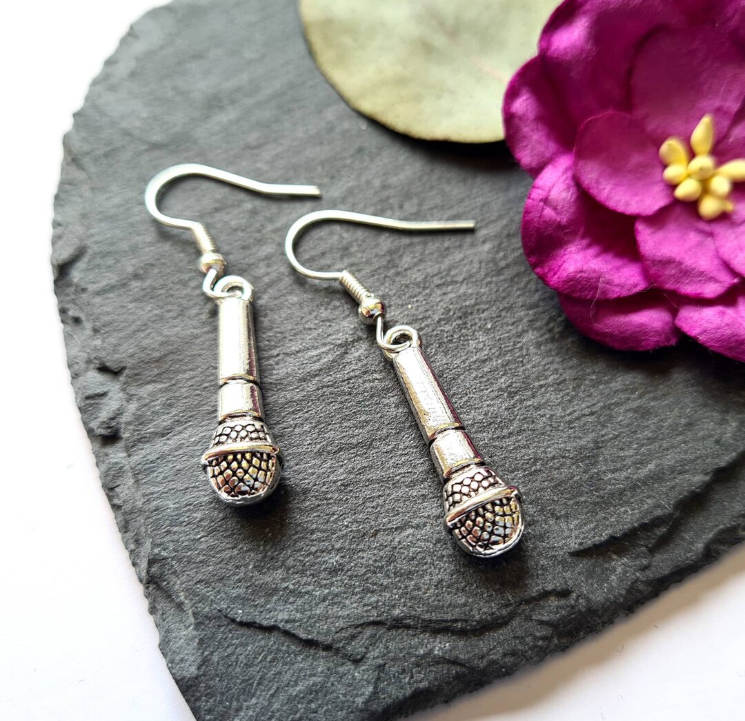 Microphone Earrings, Silver Microphone Dangle Earrings, Singer Gift ...