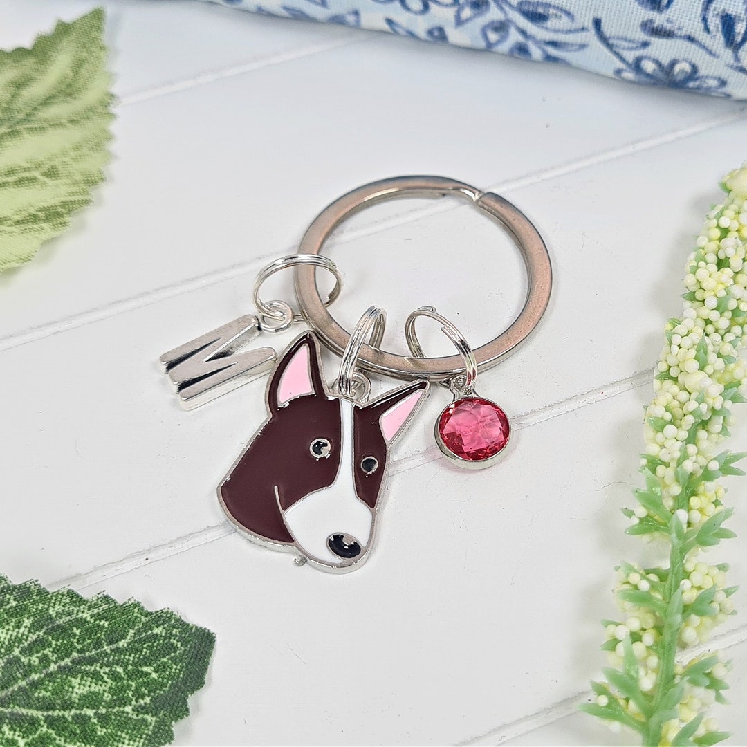 Bull Terrier Keyring, Bully Dog Gifts, Birthstone Keychain, Dog Walker ...