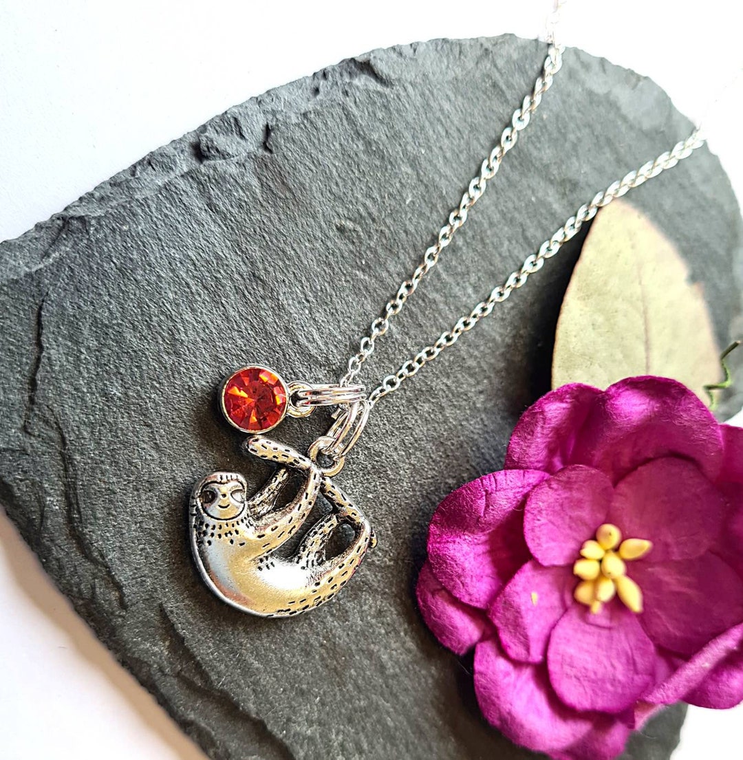 Silver Sloth Necklace, Animal Gifts, Birthstone Necklaces, Hanging ...