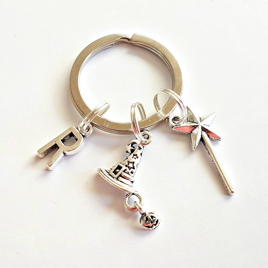 Initial Witch Key Chain - Witches Hat - Witch Key Ring - Witch Gift ...