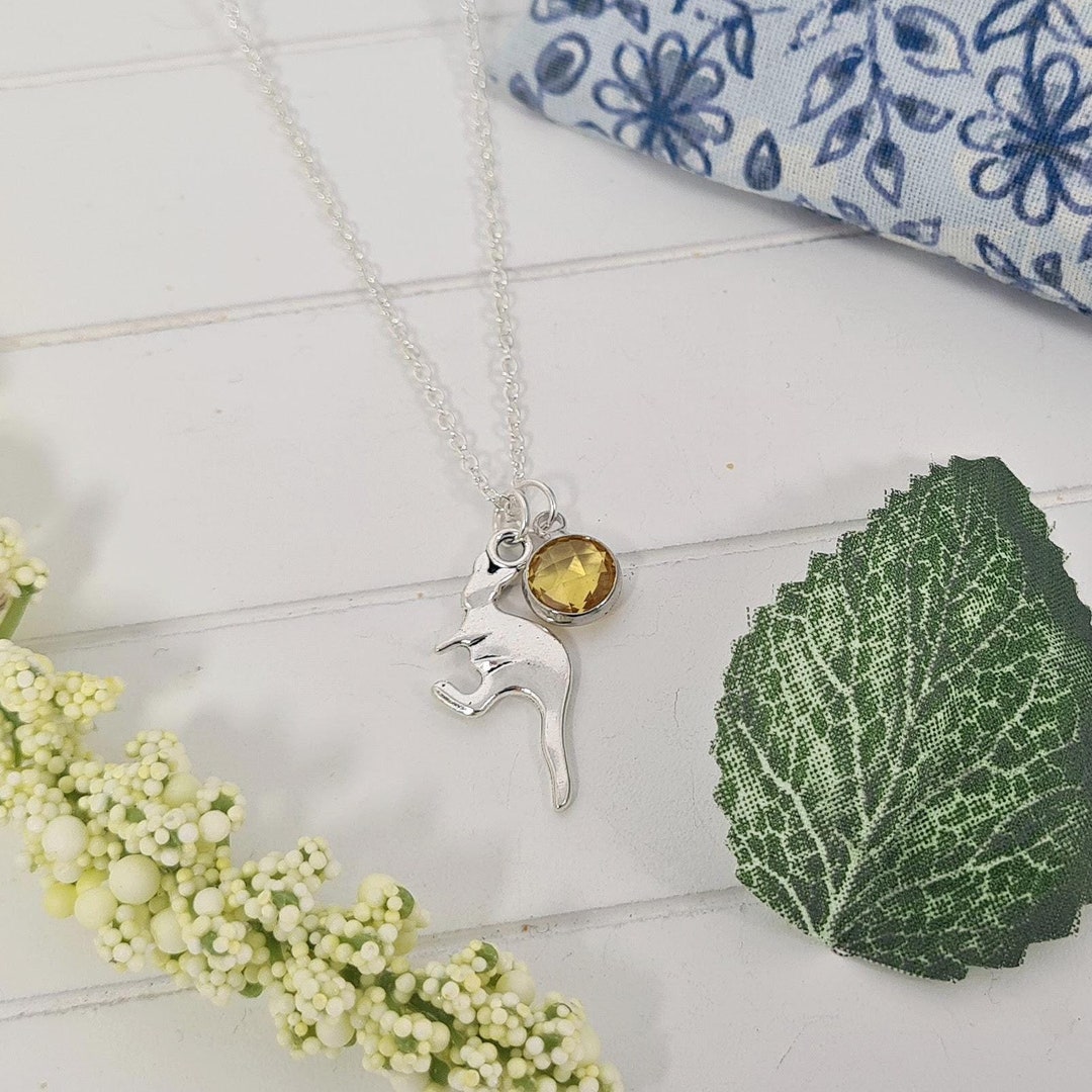 Personalised Kangaroo Necklace, Kangaroo Gifts, Birthstone Pendant ...
