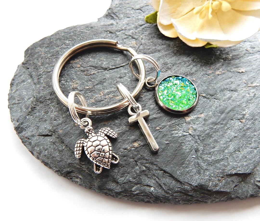 Personalised Turtle Keyring, Sea Turtle Gifts, Initial Keychain, Marine ...