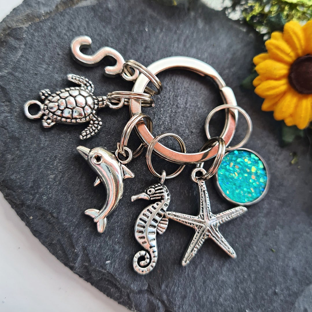 Personalised Ocean Keychain, Ocean Lover, Dolphin Keyring, Beach ...