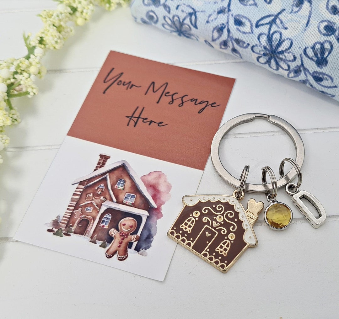 Gingerbread House Keychain, Personalised Birthstone Keyring, Christmas ...