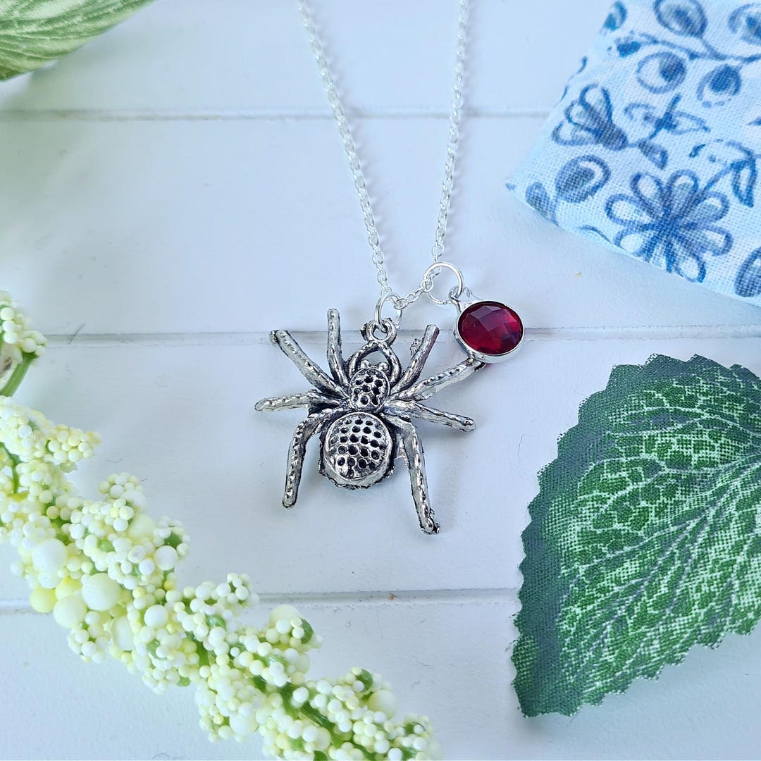 Spider Necklace, Gothic Halloween Jewellery, Personalised Birthstone ...