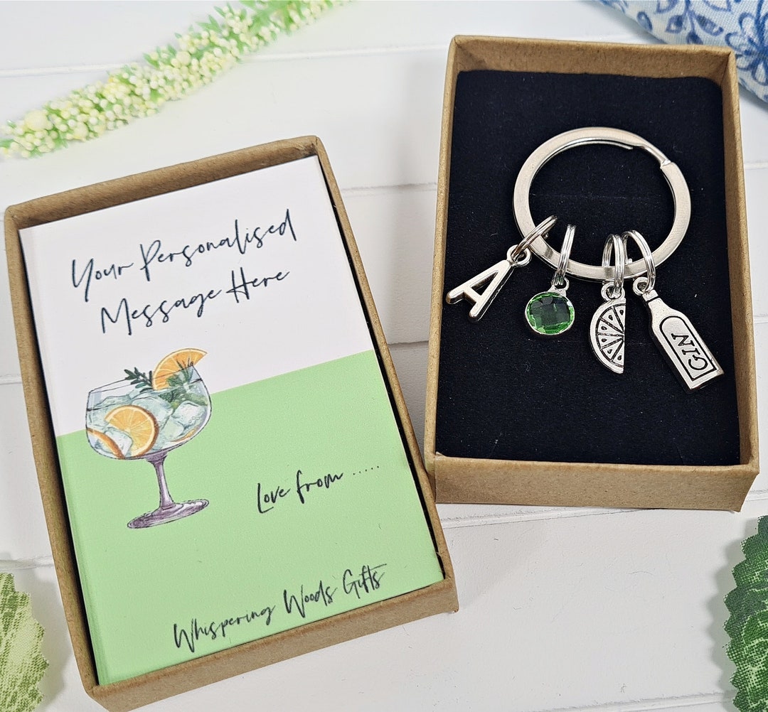 Gin Gifts for Best Friend, Personalised Birthstone Keychain, Gin ...