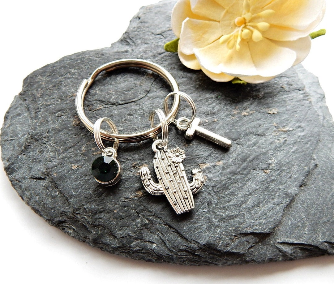 Cactus Keychain, Personalised Birthstone Keyring, Mexico Theme Gifts ...