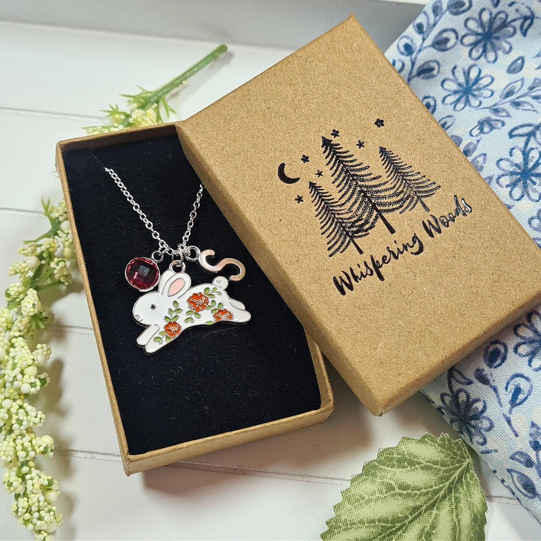 Flora Rabbit Necklace, Personalised Birthstone Pendant, Easter Bunny ...