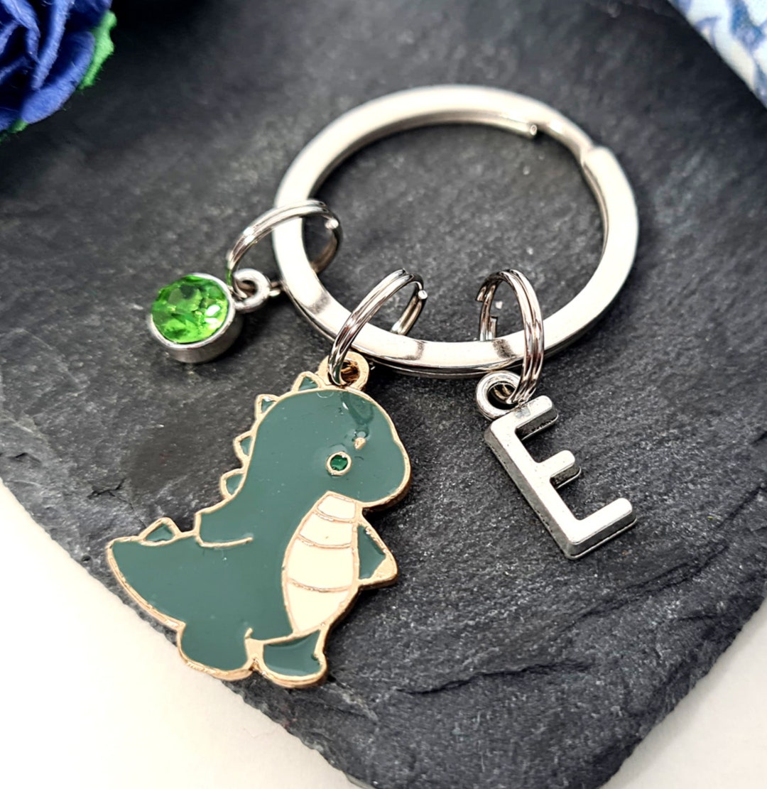 Personalised Dinosaur Keychain, Dinosaur Gifts, Birthstone Keyring ...
