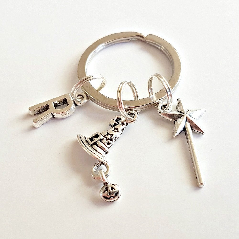 Initial Witch Key Chain Witches Hat Witch Key Ring Witch | Etsy