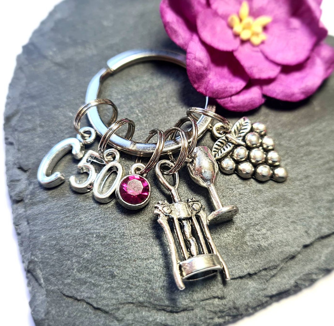 Ladies 50th Birthday Gift, 50th Birthday Keychain, Wine Gifts, Age ...