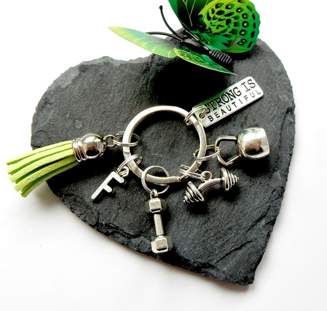 Gym Keyring, Strong is Beautiful Fitness Keychain, Weight Lifting ...