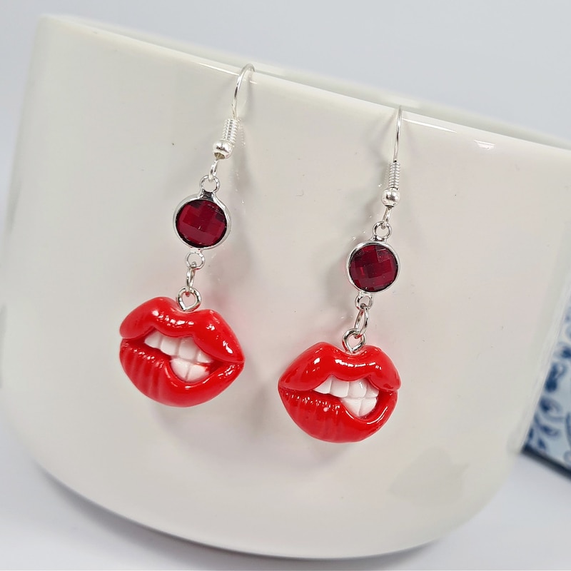 Red Lips Drop Earrings - Etsy UK