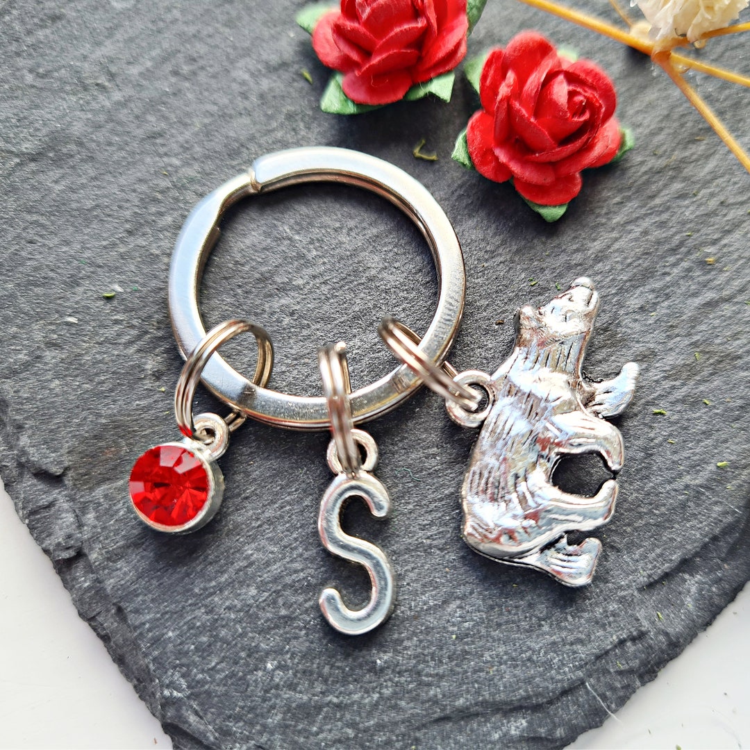 Birthstone Bear Keychain, Personalised Bear Key Ring, Mama Bear, Papa ...